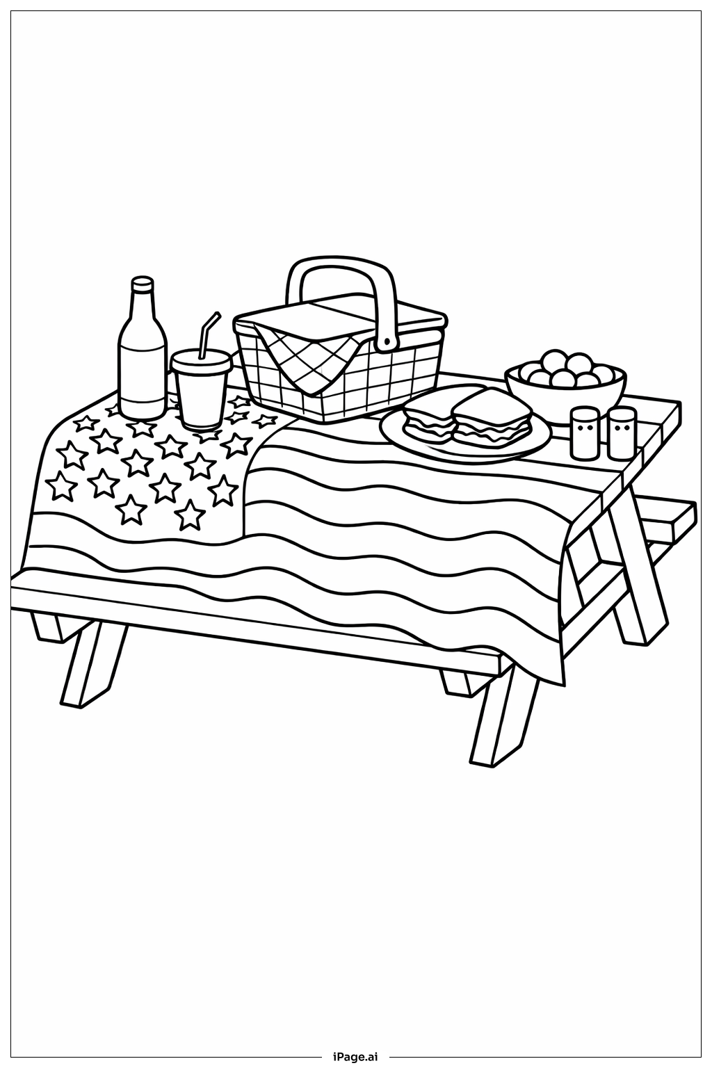 American Flag On Picnic Table Coloring Page (Free PDF&PNG Printable)