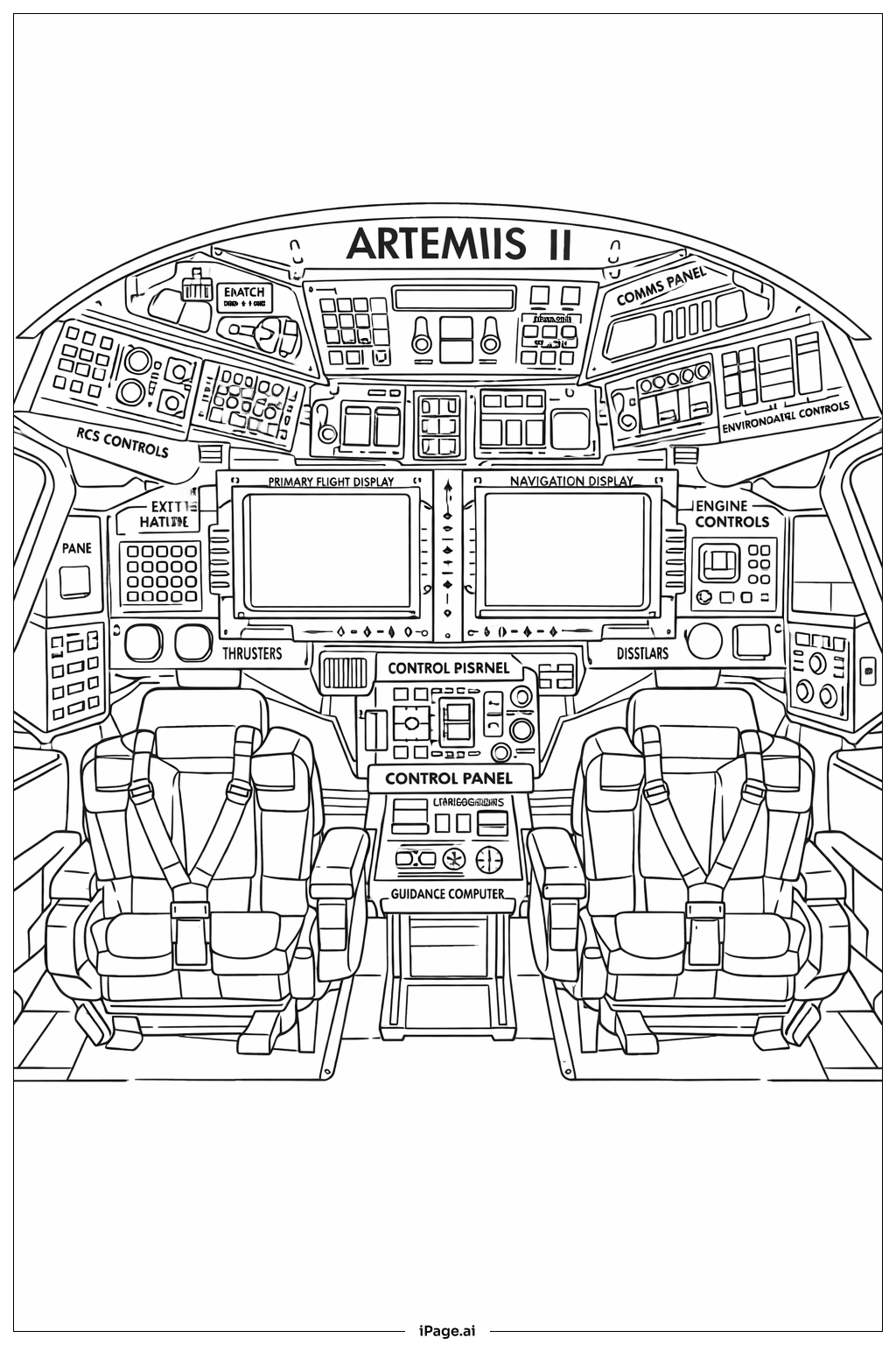 Página para colorear Interior del Módulo Lunar Artemis II (Descarga ...