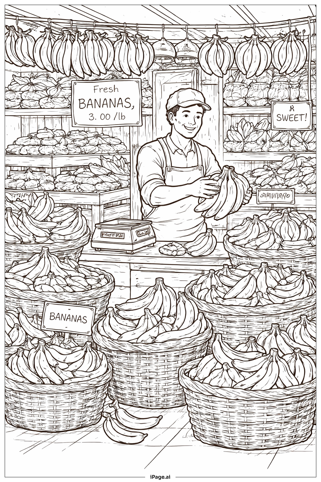 Banana Market Stall Coloring Page (Free PDF&PNG Printable)