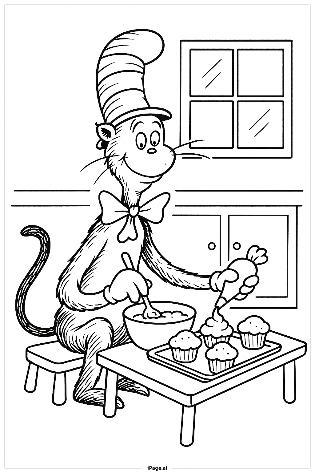 P gina Para Colorear El Gato Ensombrerado Horneando Magdalenas P gina Para Colorear El Gato Ensombrerado Horneando Magdalenas