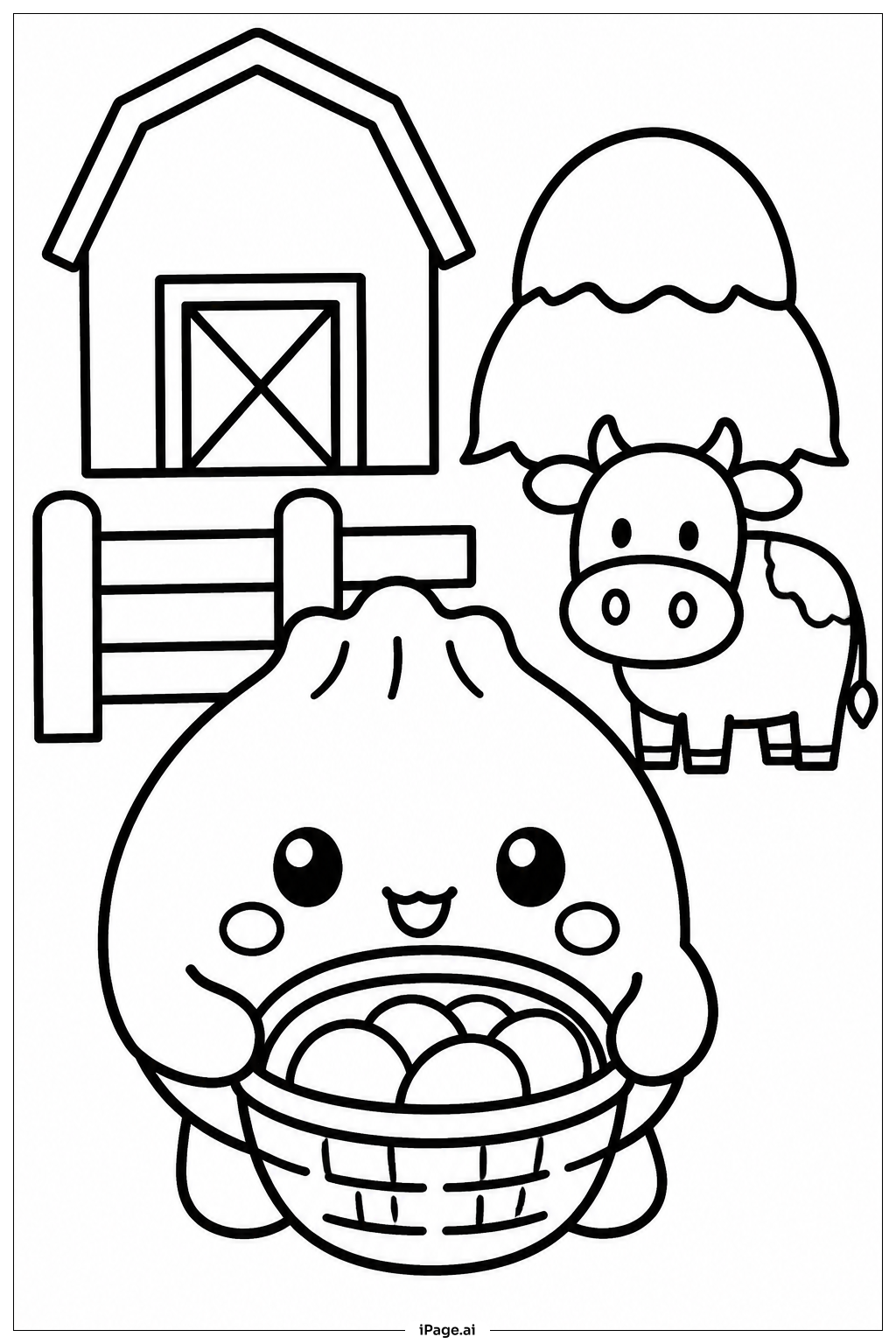 农场里的Dumpling Squishy 填色页（免费 PDF&PNG 可打印）