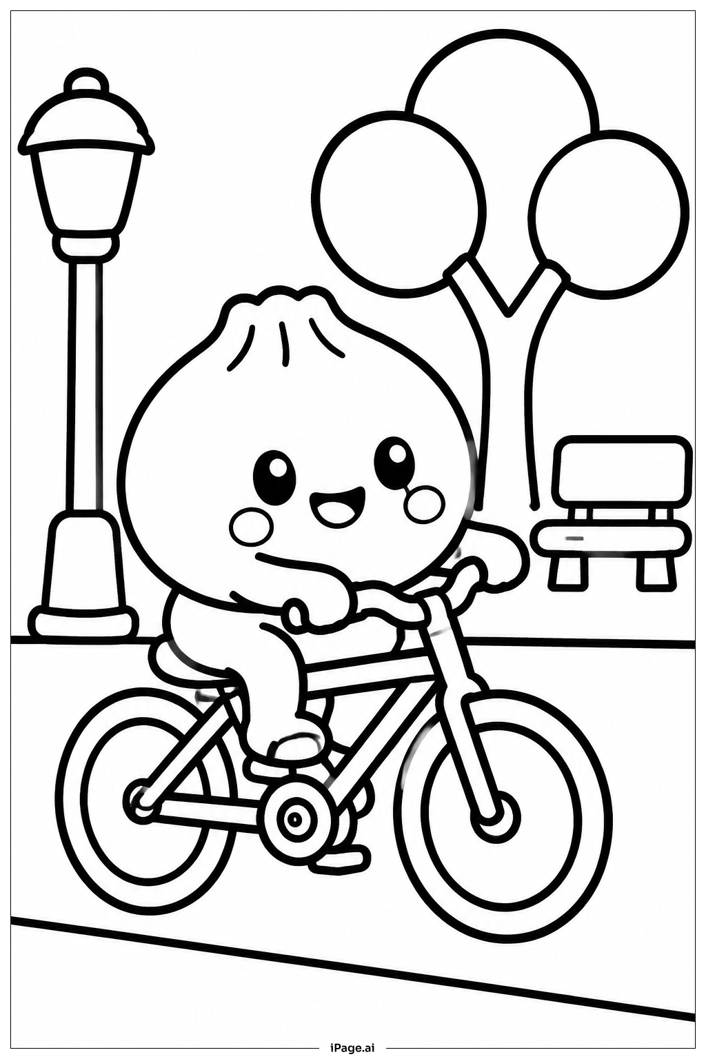 Página para colorear Dumpling Squishy en bicicleta (Descarga gratuita ...