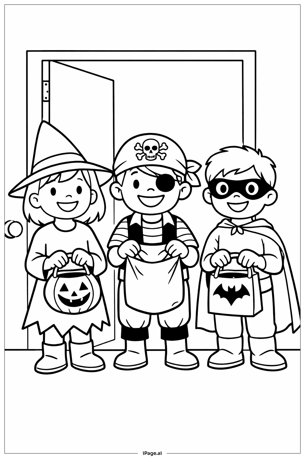 Page de coloriage Enfants d'Halloween en costumes (PDF & PNG ...