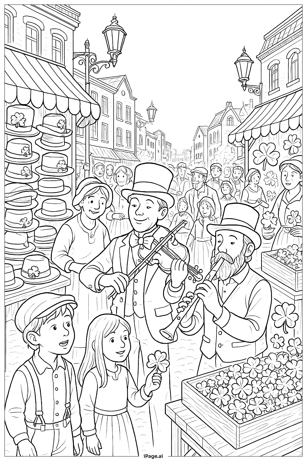 Happy St Patrick's Day Market Street Festival Coloring Page (Free PDF ...