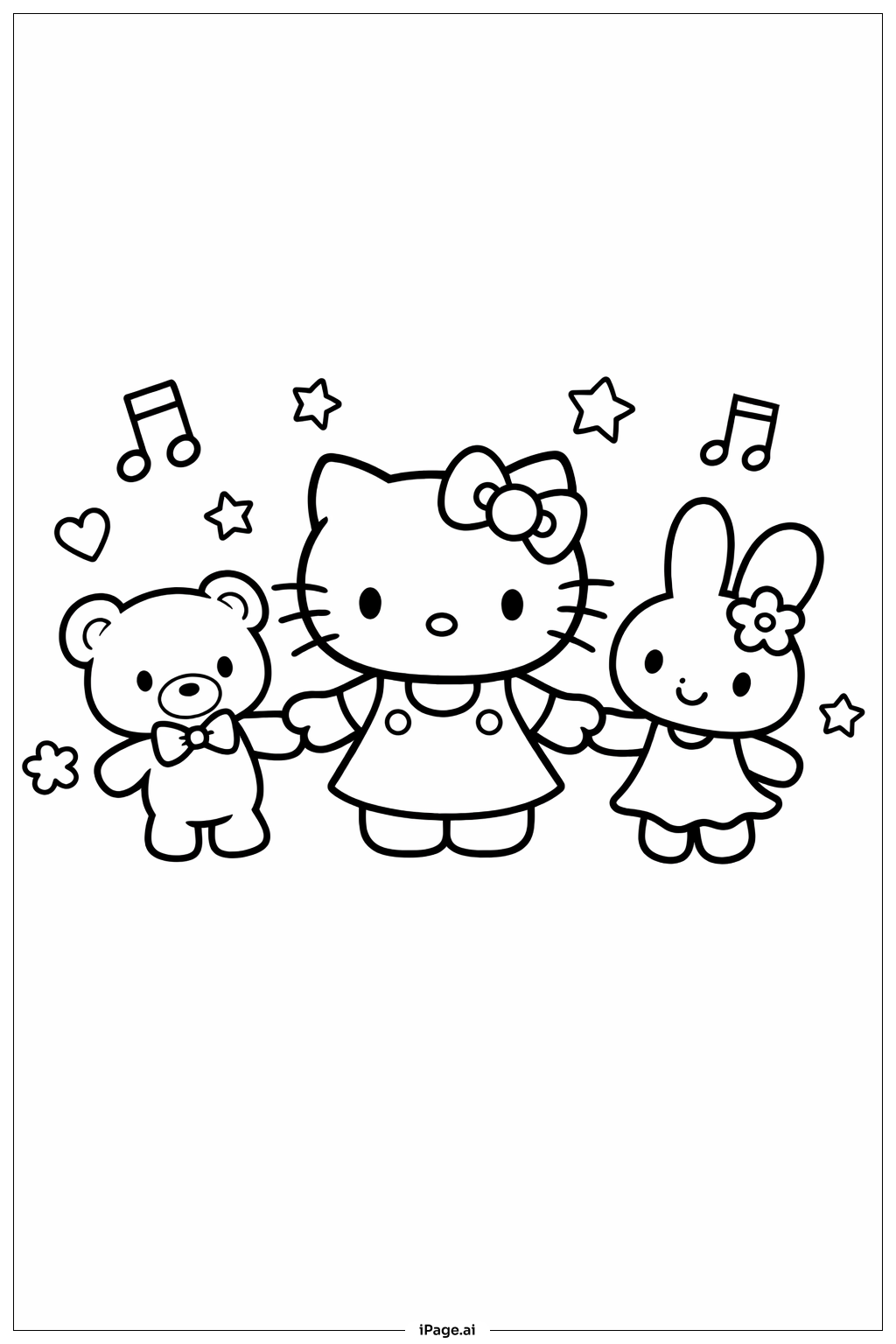 Hello Kitty winkende Hand Ausmalbild (Kostenloses PDF & PNG zum Ausdrucken)
