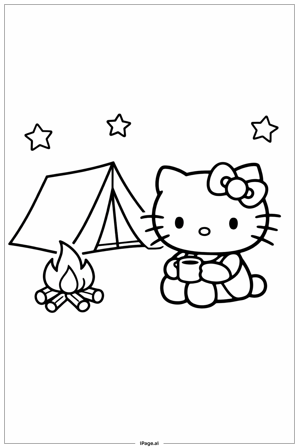 Hello Kitty geht campen Ausmalbild (Kostenloses PDF & PNG zum Ausdrucken)