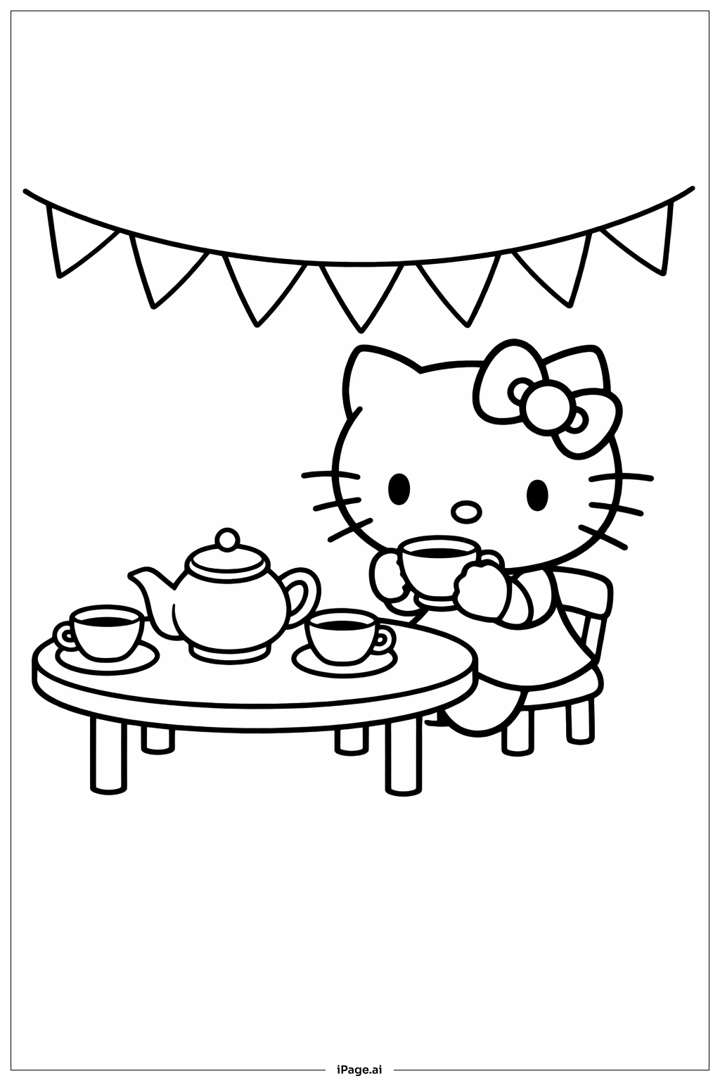 Hello Kitty bei der Teeparty Ausmalbild (Kostenloses PDF & PNG zum ...