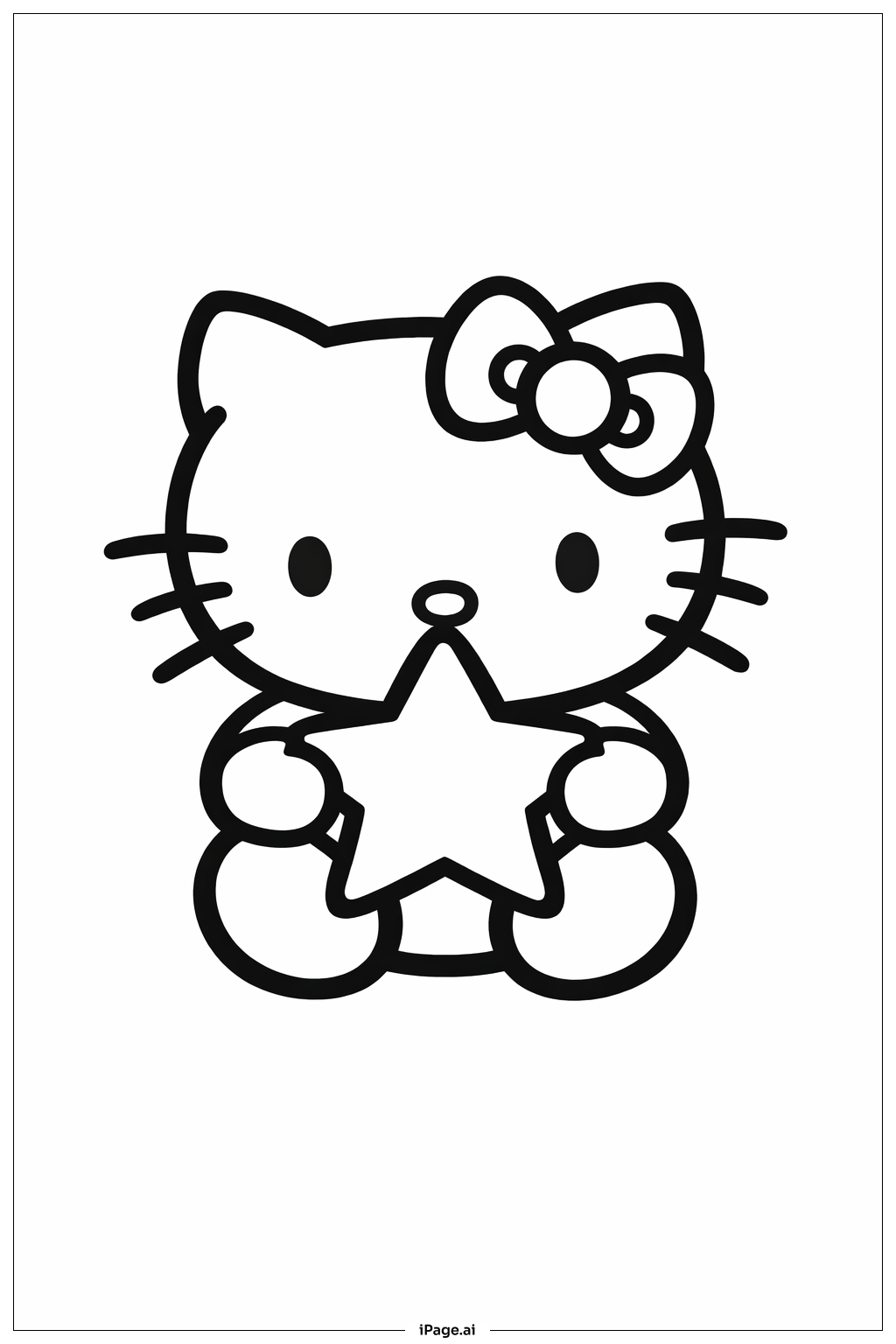 Hello Kitty hält einen Stern Ausmalbild (Kostenloses PDF & PNG zum ...