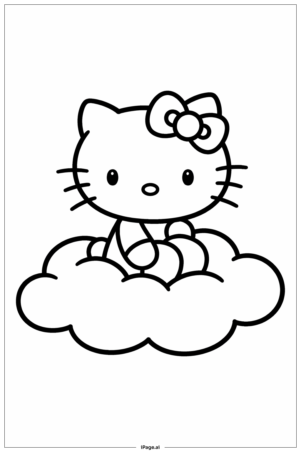 Hello Kitty auf der Wolke Ausmalbild (Kostenloses PDF & PNG zum Ausdrucken)