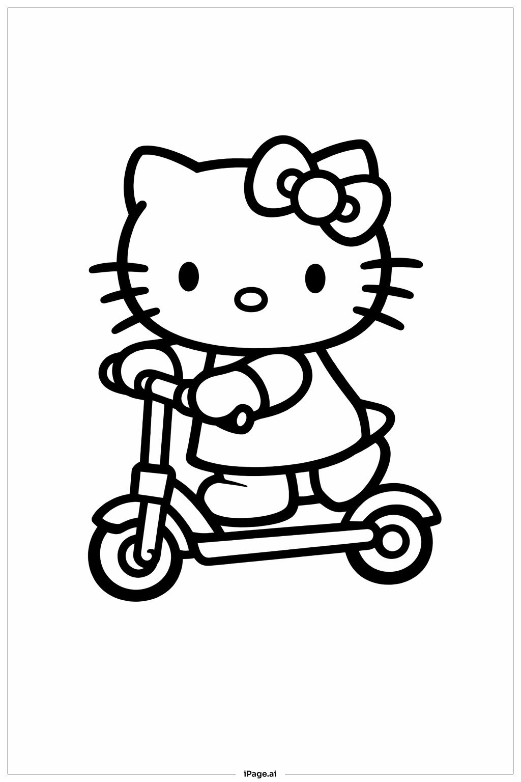 Hello Kitty fährt Roller Ausmalbild (Kostenloses PDF & PNG zum Ausdrucken)