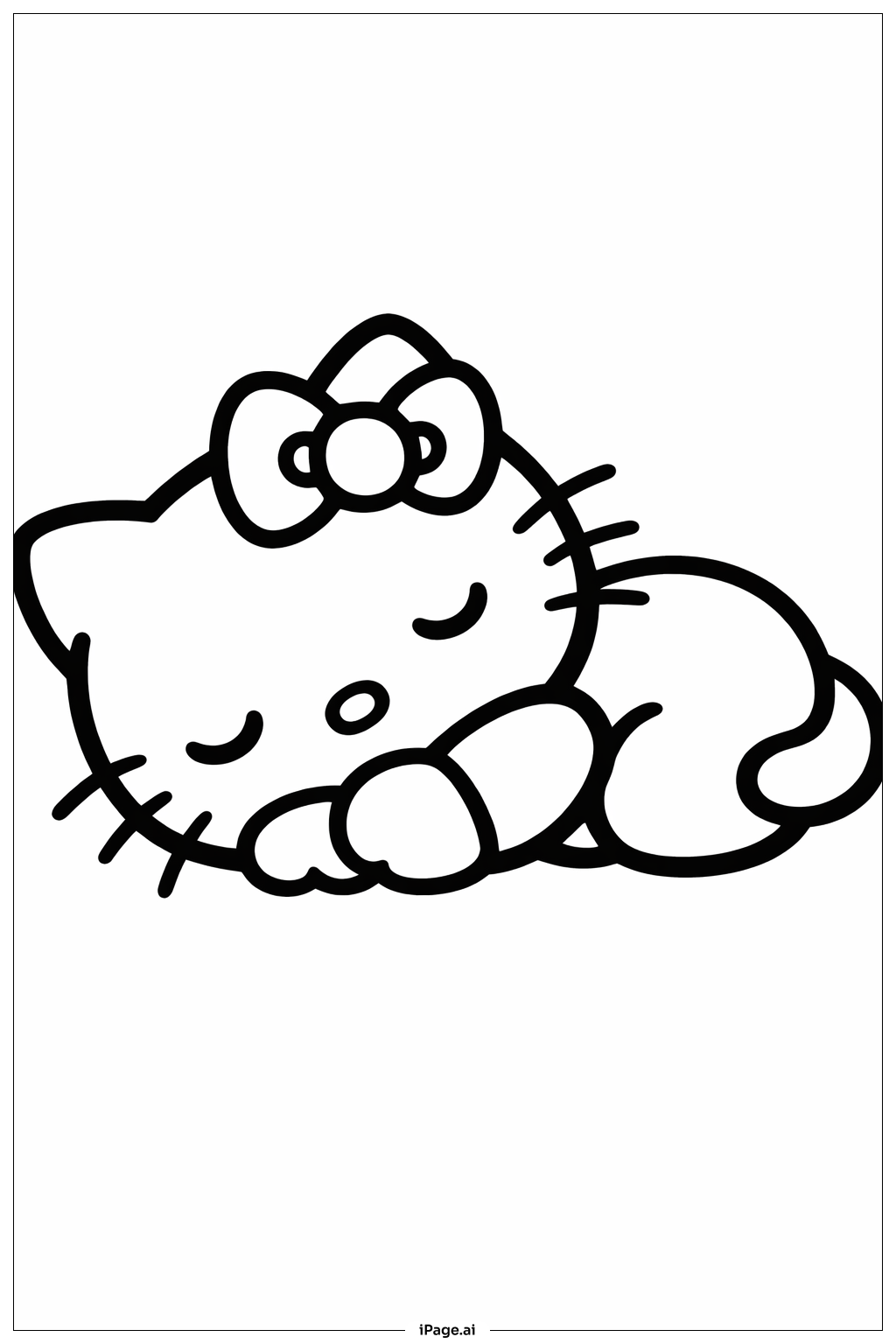Hello Kitty schläft Ausmalbild (Kostenloses PDF & PNG zum Ausdrucken)