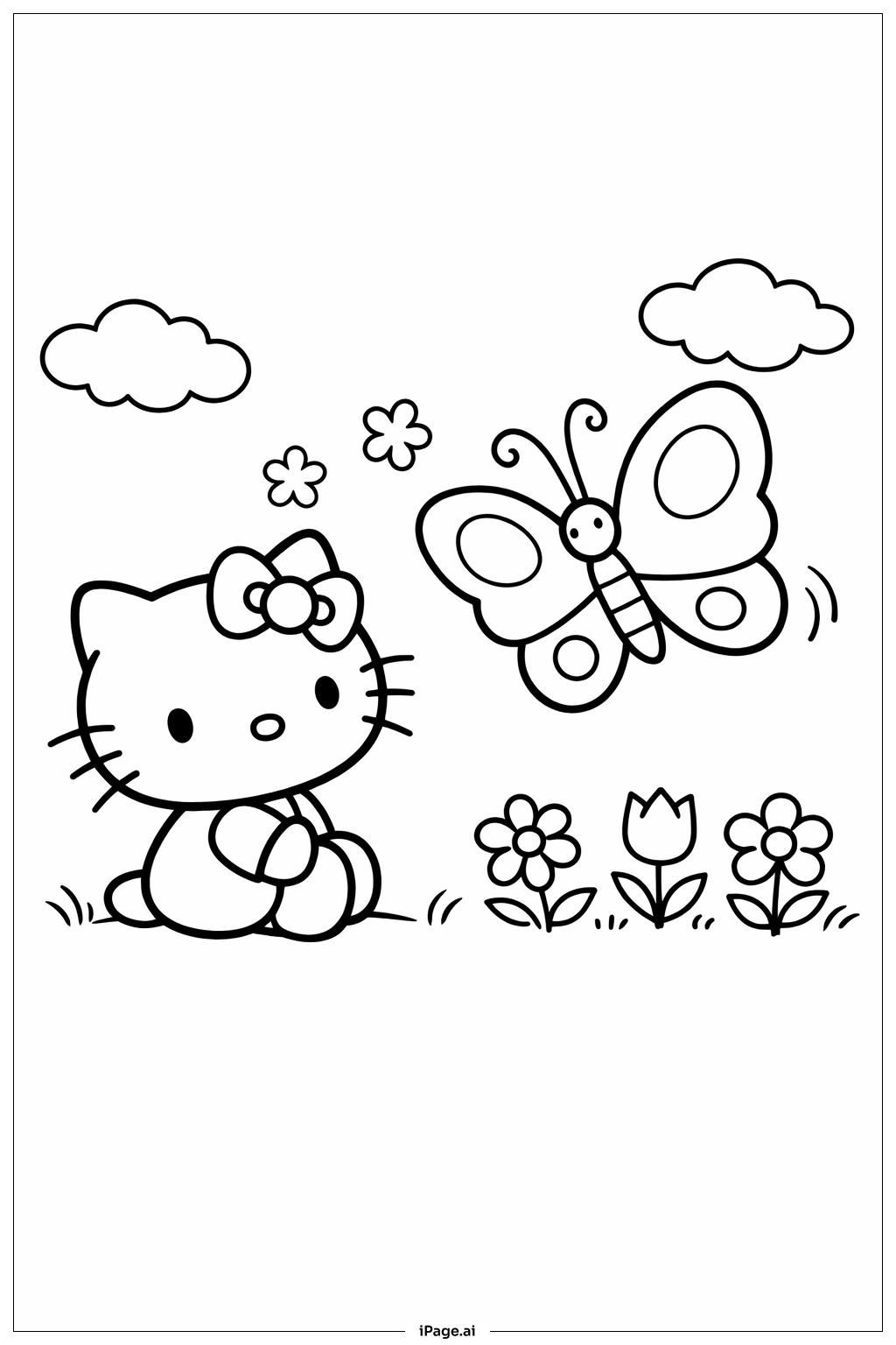 Page de coloriage Hello Kitty avec papillon (PDF & PNG imprimables ...