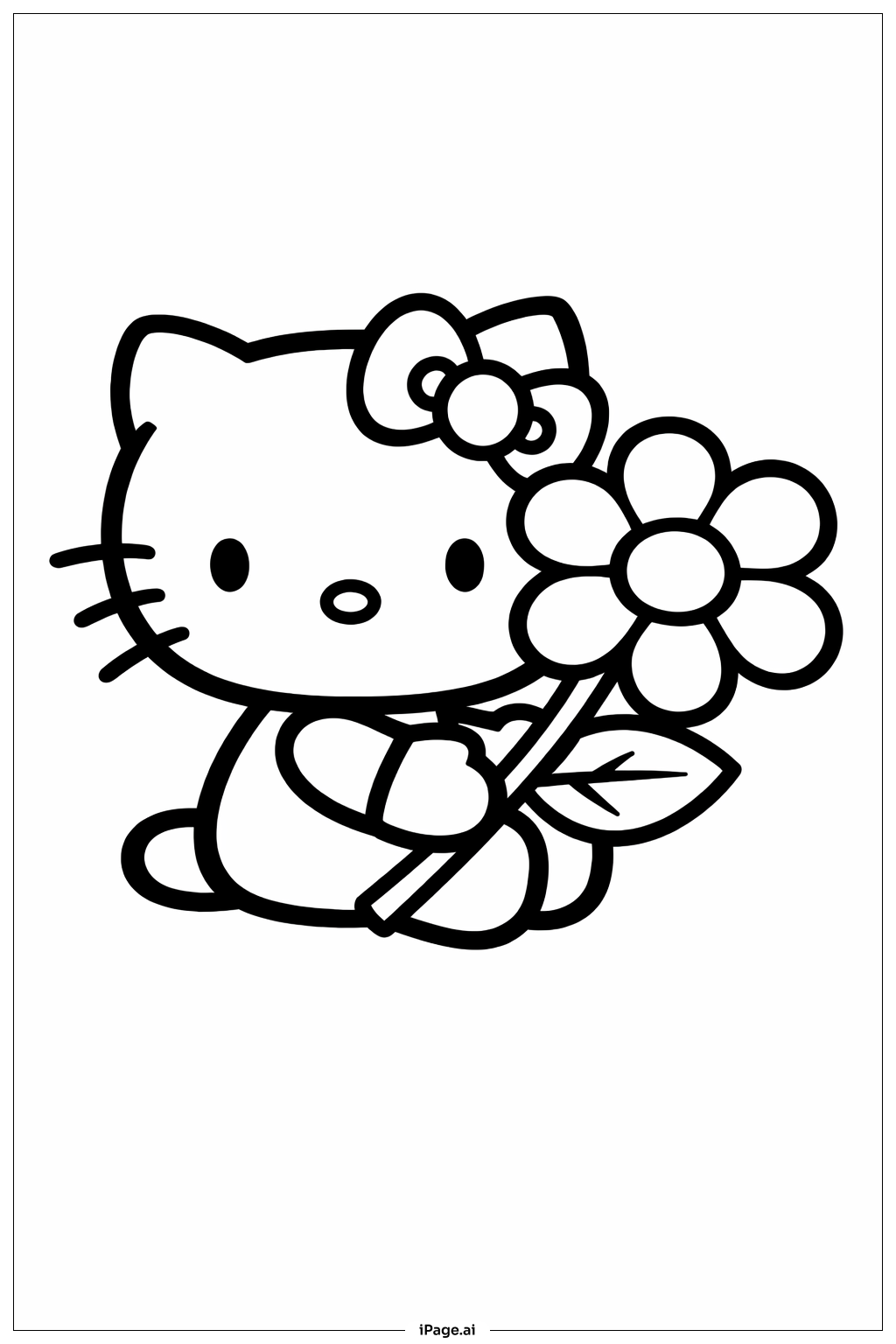 Hello Kitty mit Blume Ausmalbild (Kostenloses PDF & PNG zum Ausdrucken)