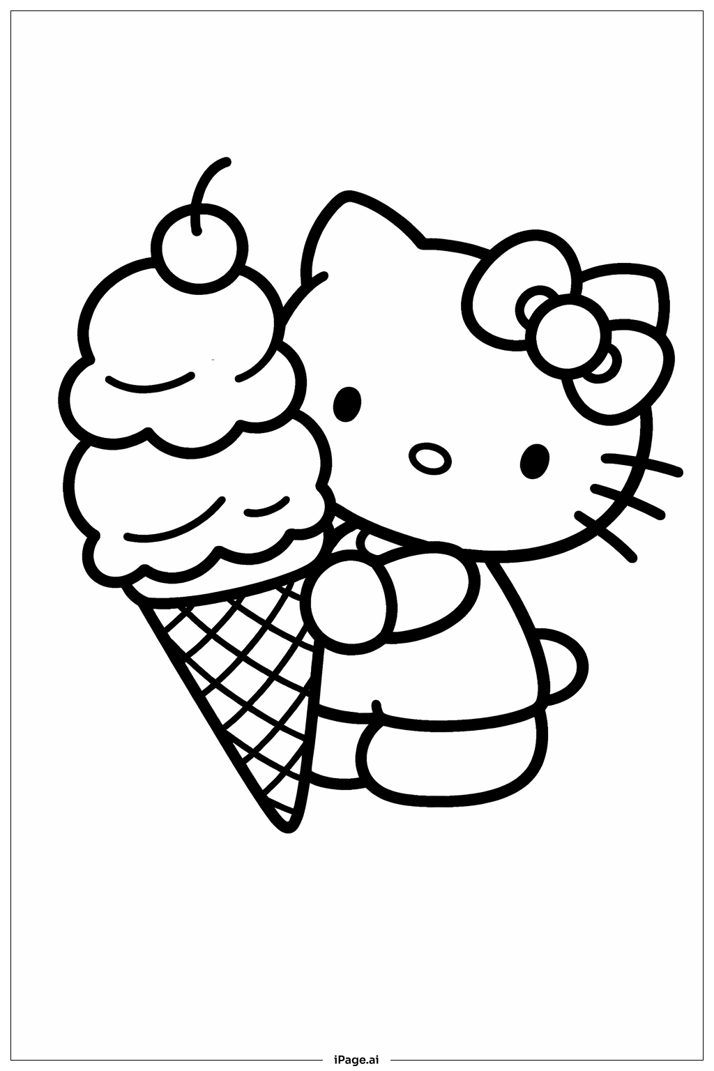 冰淇淋和Hello Kitty 填色页（免费 PDF&PNG 可打印）
