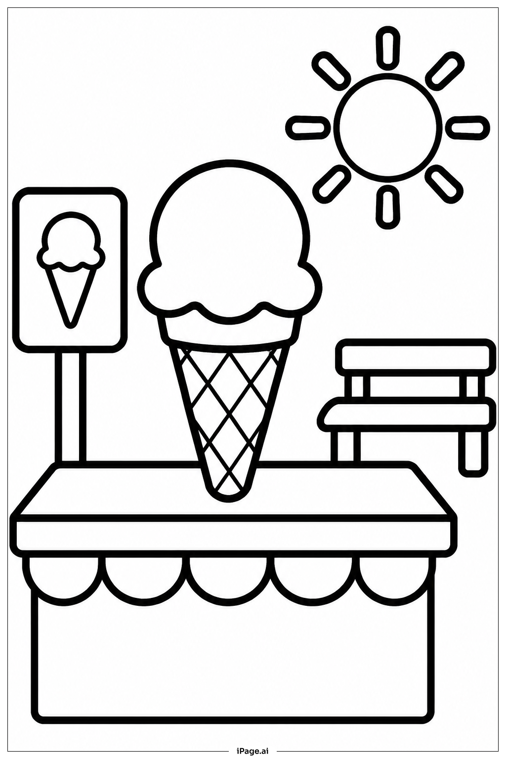 Página para colorear Cono de helado en el puesto (Descarga gratuita en ...