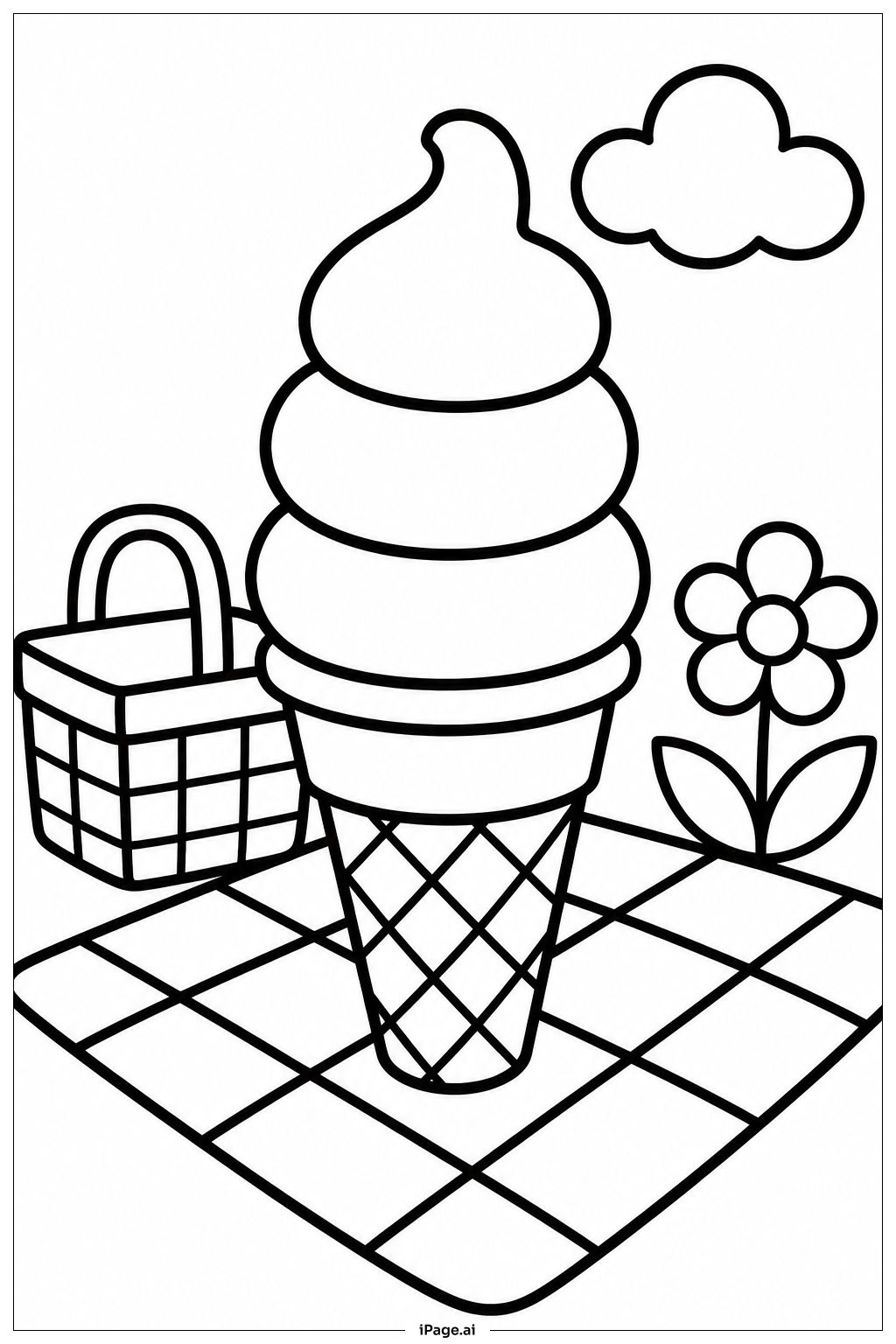 Página para colorear Cono de helado sobre manta (Descarga gratuita en ...
