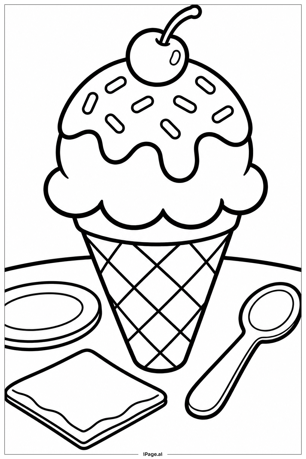 Página de Colorir Cone de Sorvete na Mesa de Sundae (PDF & PNG ...