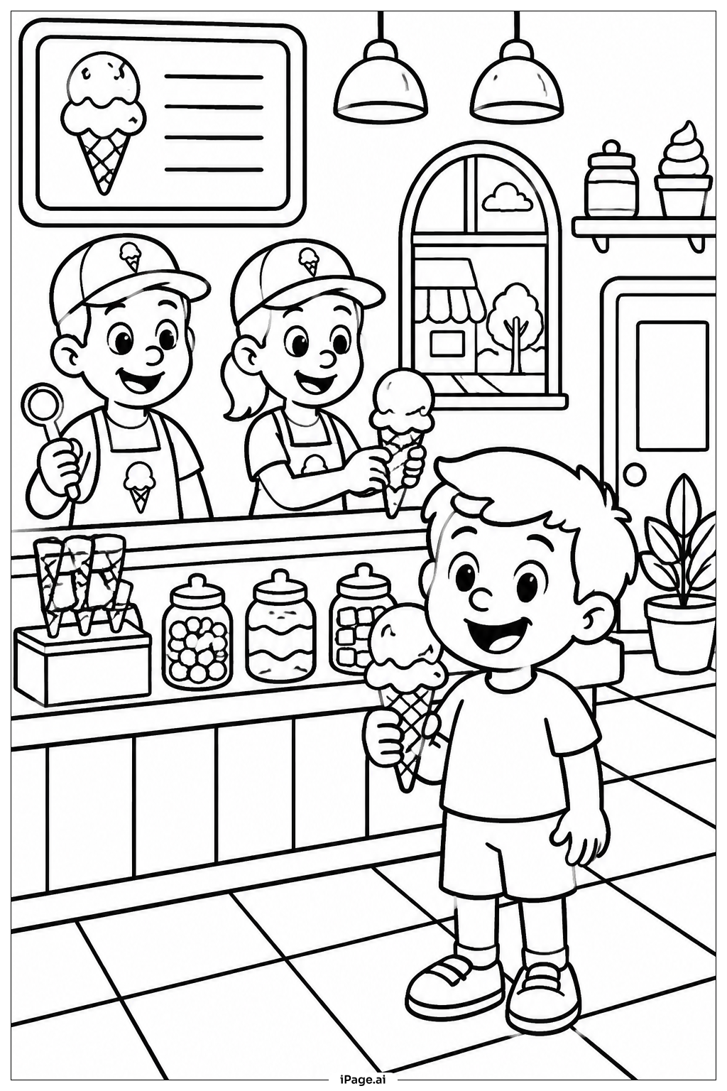Página para colorear Interior de la tienda de conos de helado (Descarga ...