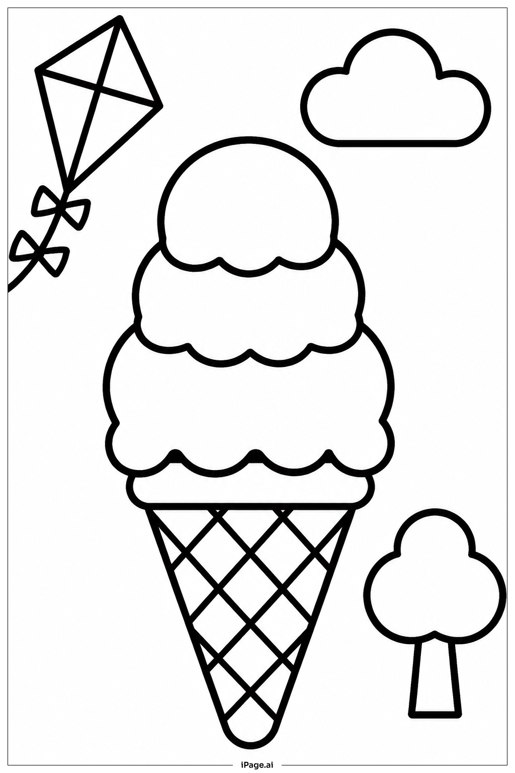 Página para colorear Cono de Helado con Cometa (Descarga gratuita en ...