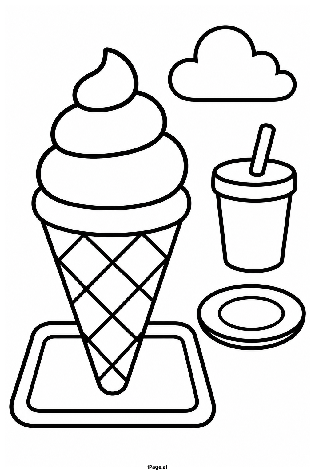 Página para colorear Cono de helado con bandeja (Descarga gratuita en ...