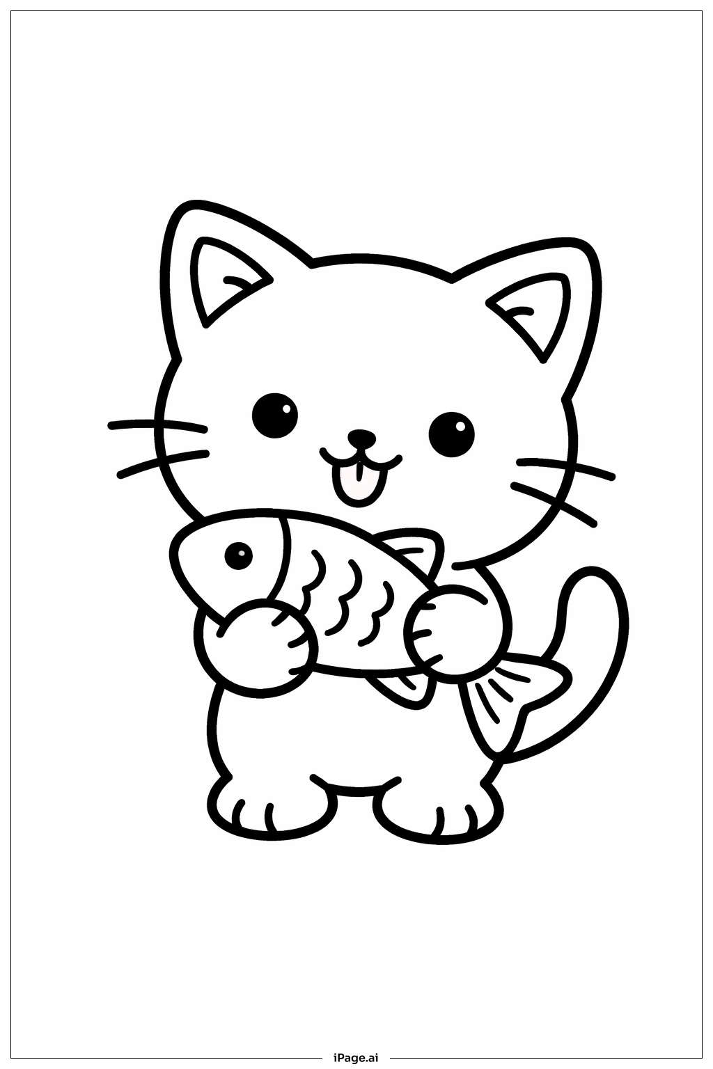 Page de coloriage Chaton avec poisson (PDF & PNG imprimables gratuitement)