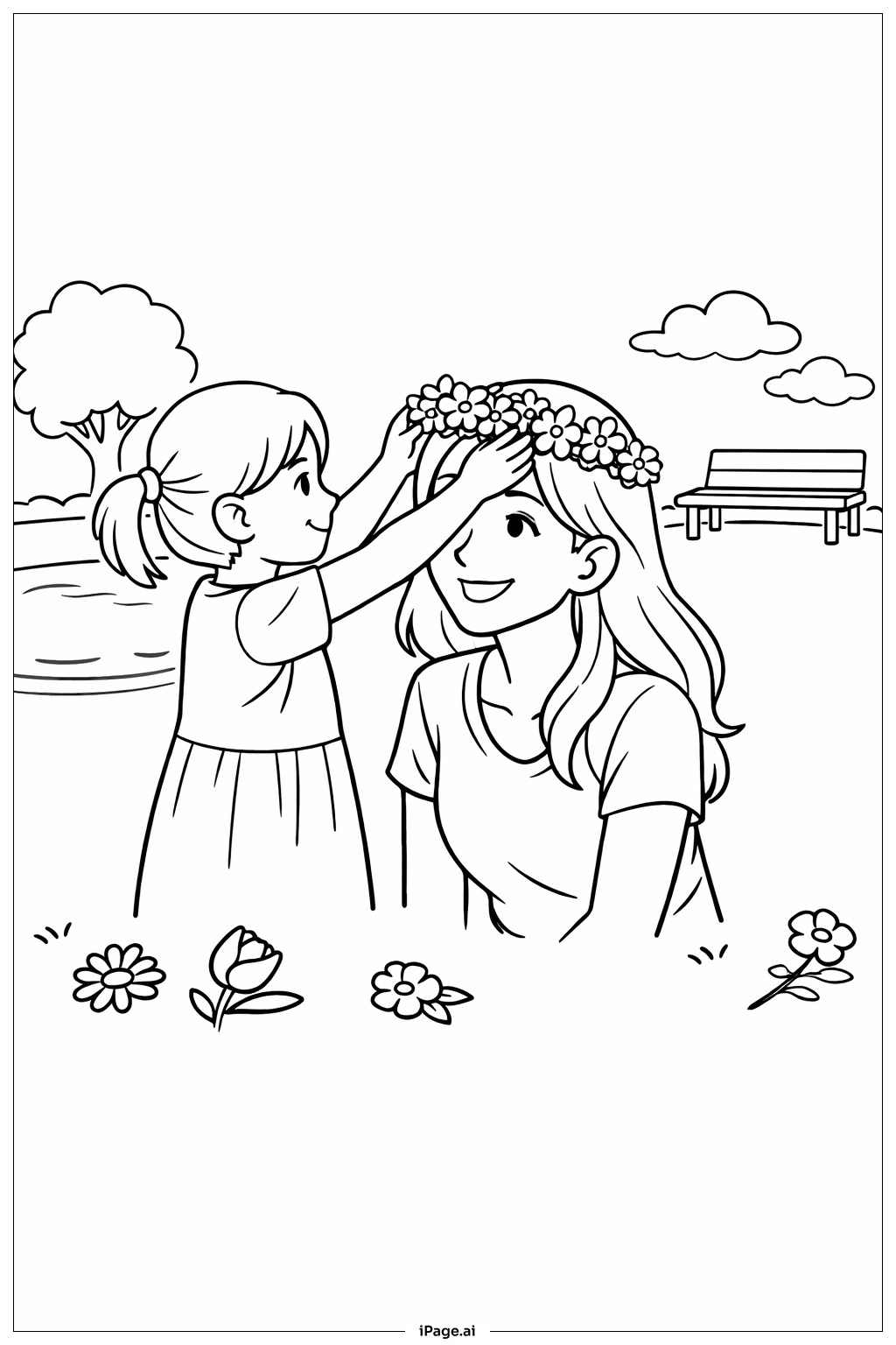 Mothers' Day Flower Crown Making Coloring Page (Free PDF&PNG Printable)
