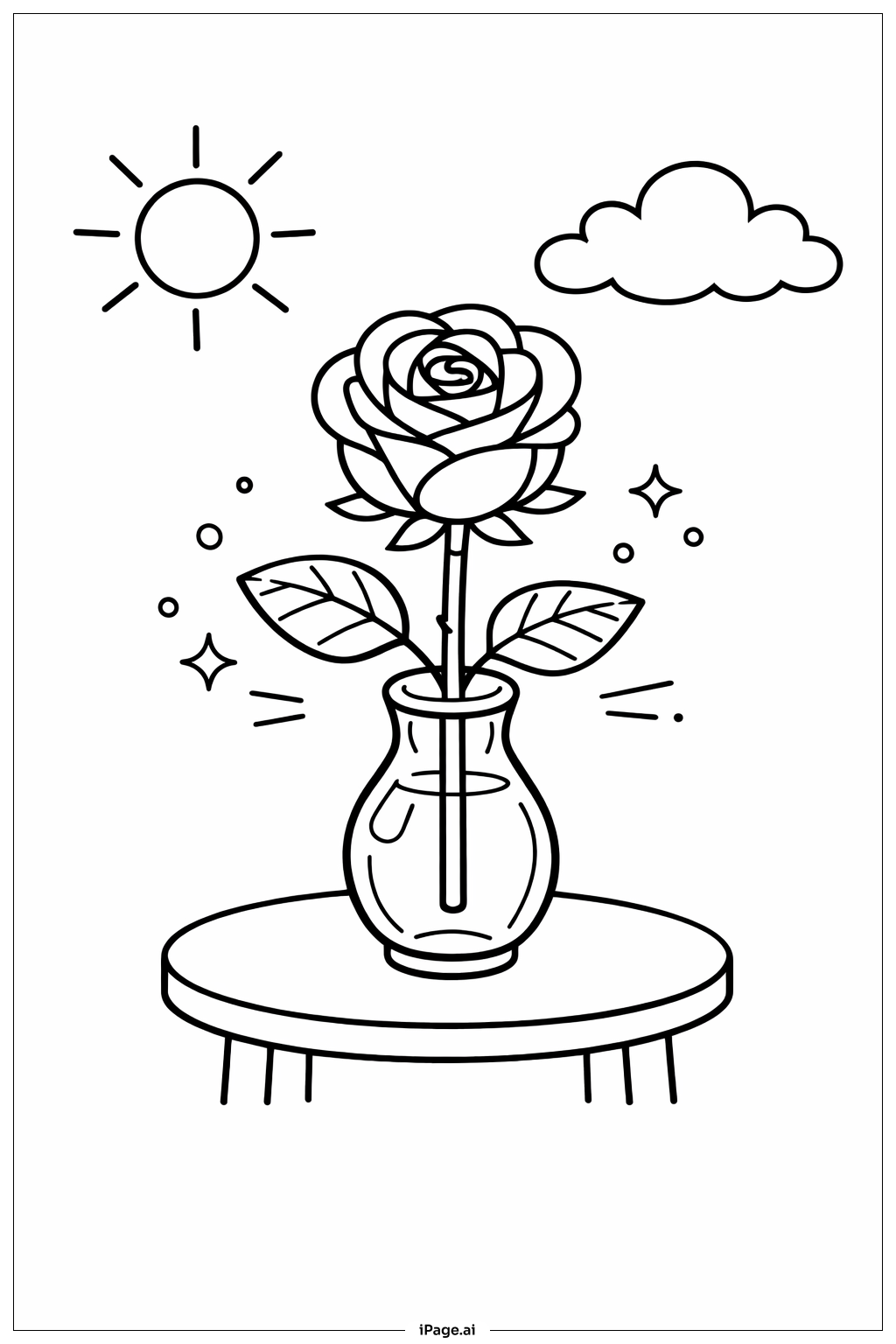 Rose mit sonniger Vase Ausmalbild (Kostenloses PDF & PNG zum Ausdrucken)