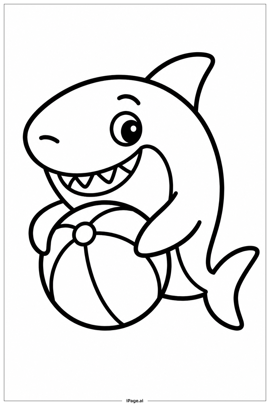 Shark Holding Ball Coloring Page (Free PDF&PNG Printable)