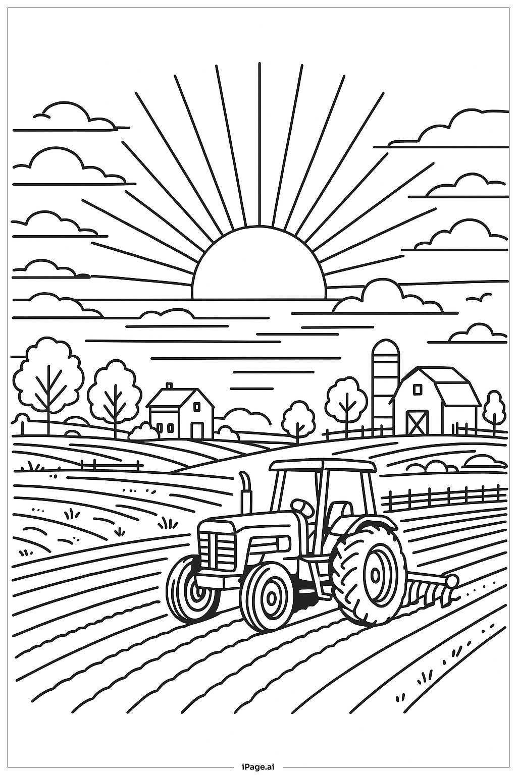 Tractor On Hill Coloring Page (Free PDF&PNG Printable)